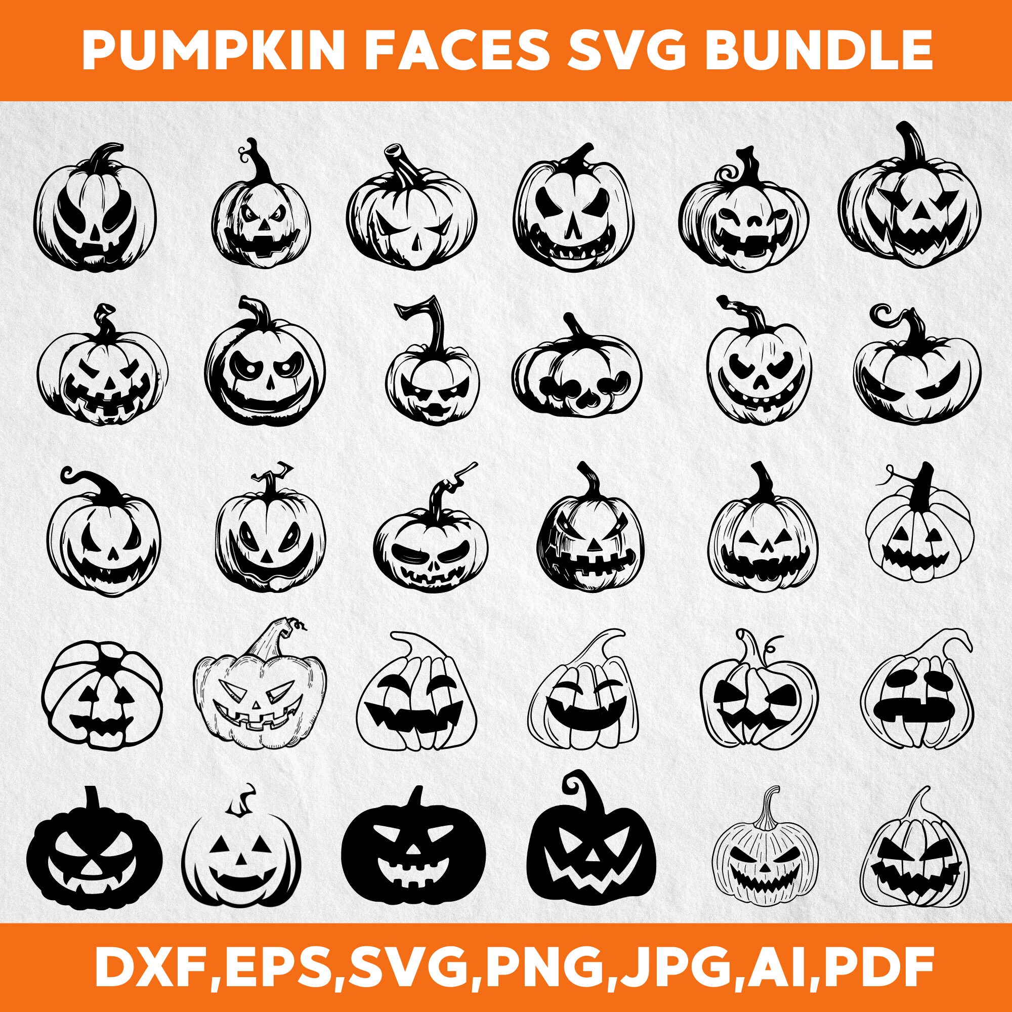 Pumpkin Face Svg Bundle, Scary Pumpkin Svg, Jack O Lantern Face Svg ...
