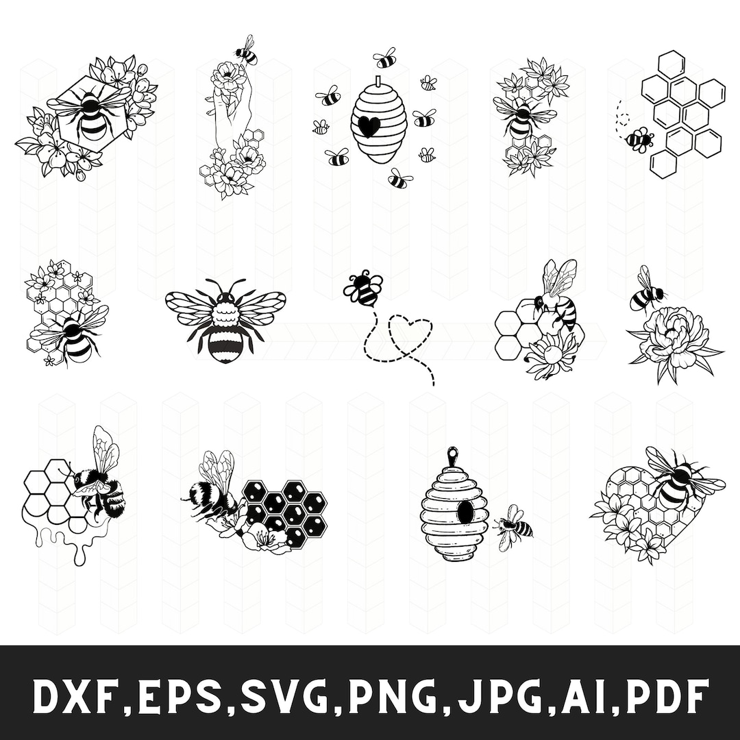 Floral Honey Bee Svg, Honey Bee Clipart, Floral Bee Hive Svg, Bumble ...