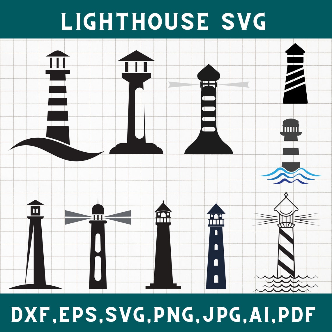 Lighthouse Svg Bundle, Ocean Lighthouse Svg, Lighthouse Silhouette ...