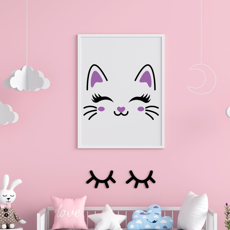 Cute Cat Face SVG, Kitten Silhouette, Eyelashes (digital Files) - Etsy