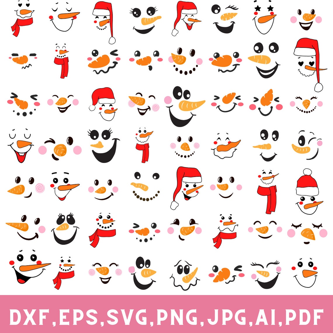 Cute Christmas Snowman Face SVG Bundle (digital Files) - Etsy