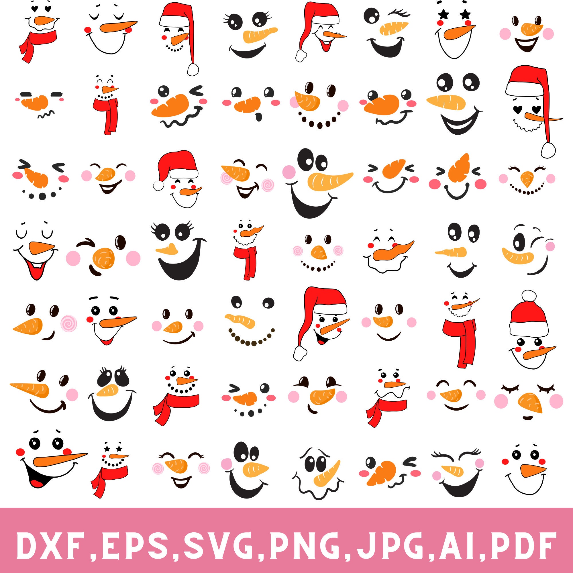 Snowman Faces Svg, Snowman Face Svg, Christmas Snowman Face Svg, Cute ...