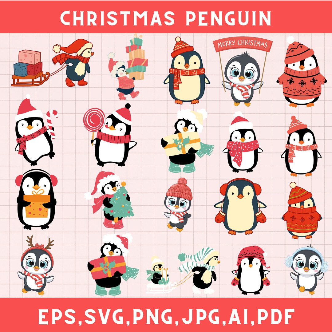 Christmas Penguin Svg Bundle, Christmas Penguin Clipart, Cute Penguin ...