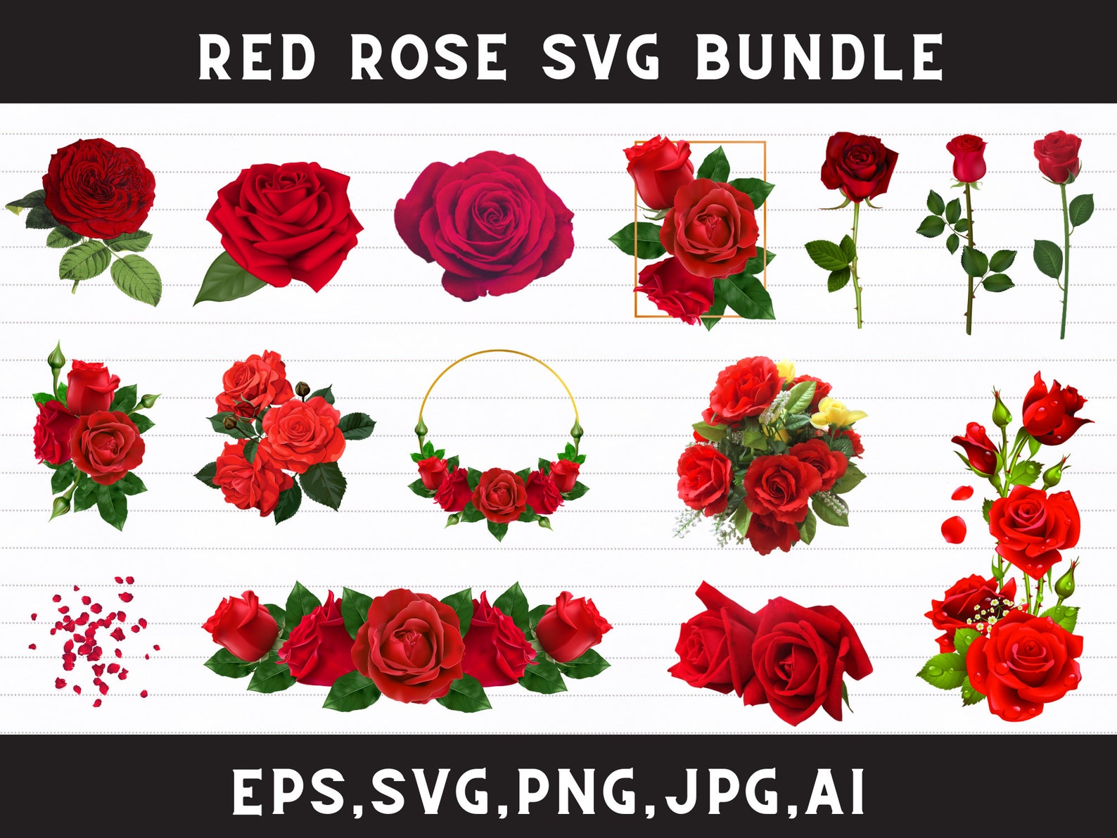 Red Rose Clipart | Red Rose Svg | Rose Svg Bundle | Red Rose Png ...