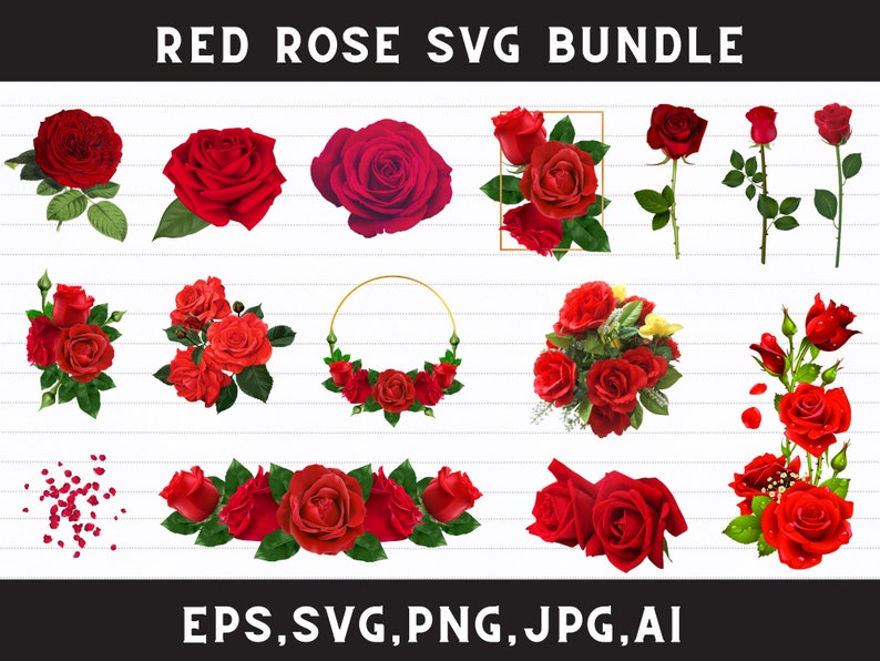 Red Rose Clipart | Red Rose Svg | Rose Svg Bundle | Red Rose Png ...