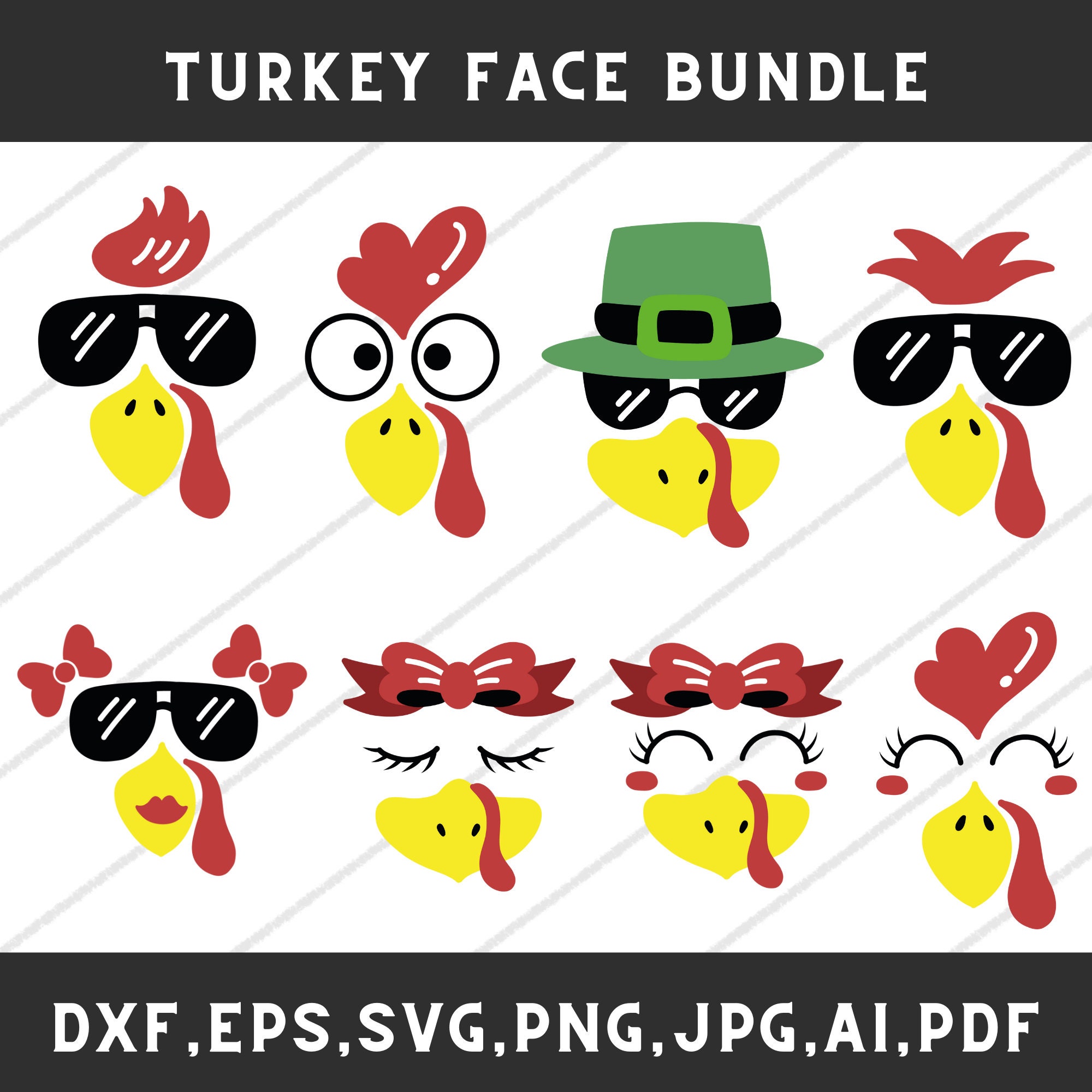 Turkey Face Svg Turkey Faces Svg Turkey Face Clipart - Etsy
