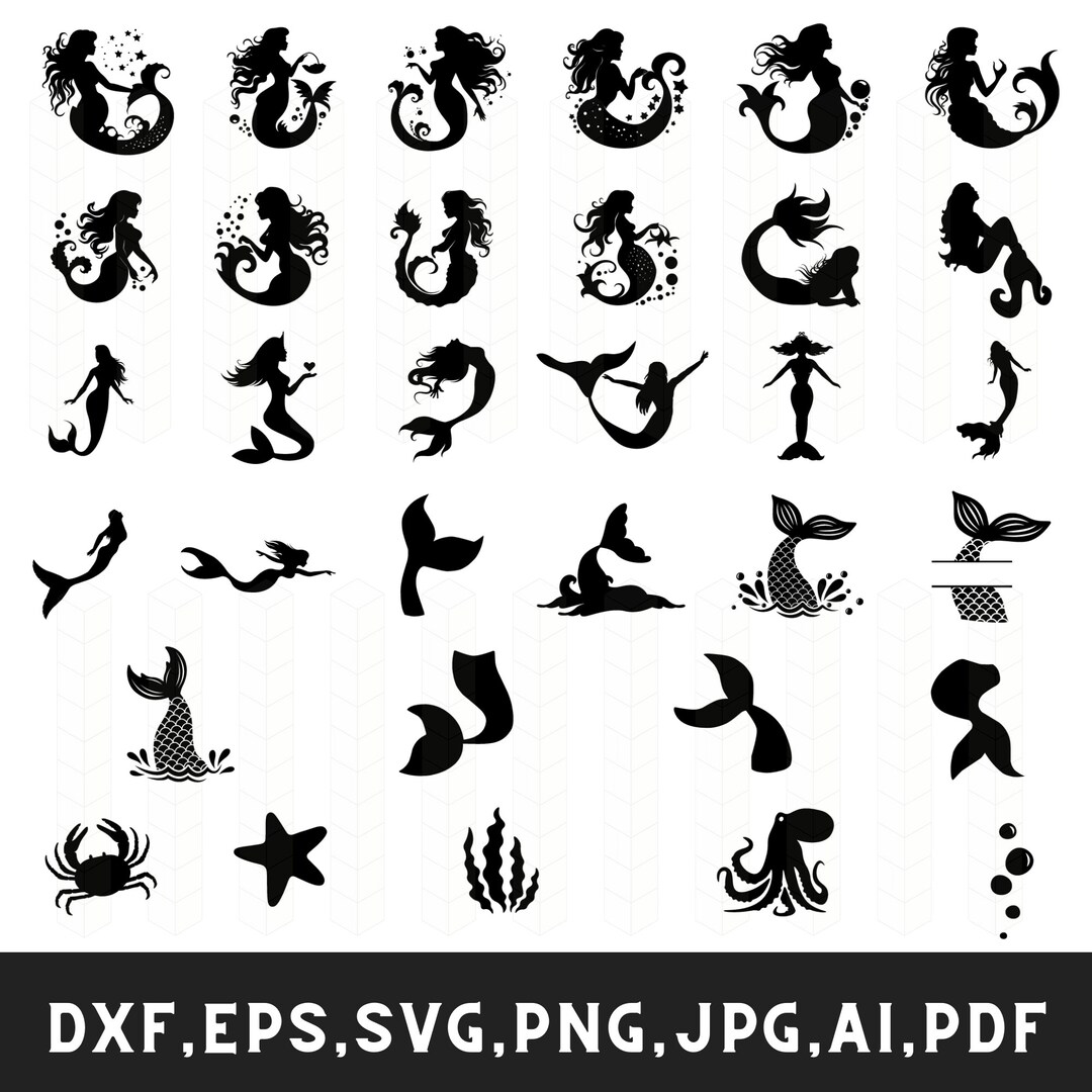 Mermaid Svg Bundle, Mermaid Tale Svg, Mermaid Silhouette, Split Mermaid ...