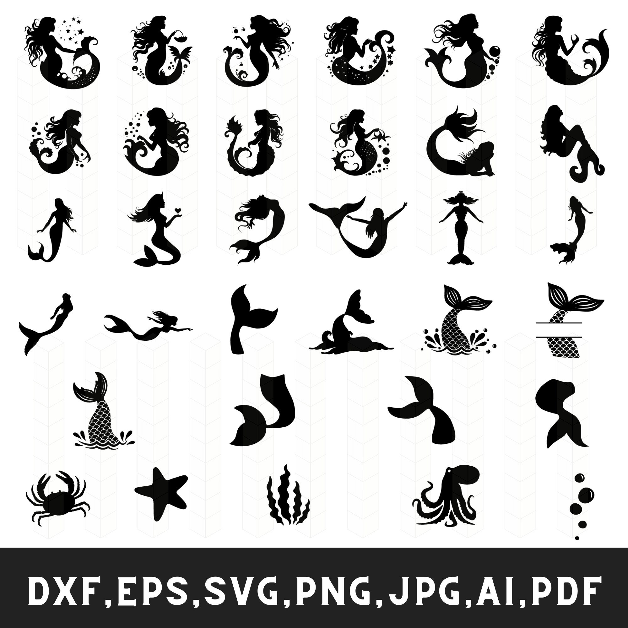 Mermaid Svg Bundle, Mermaid Tale Svg, Mermaid Silhouette, Split Mermaid ...