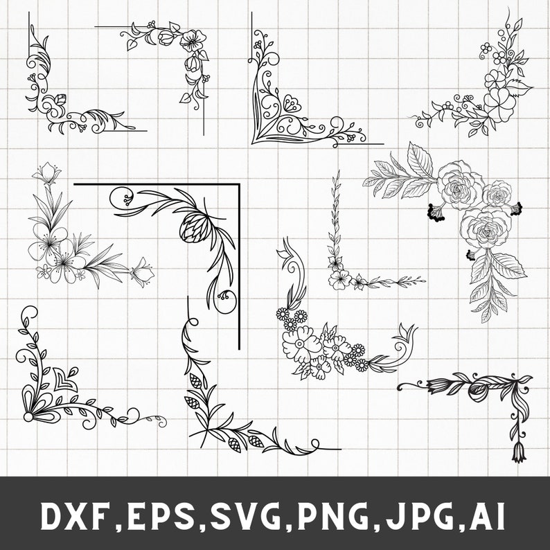 Floral Corner Svg Bundle, Flower Corner Svg, Flower Border Svg, Wedding ...