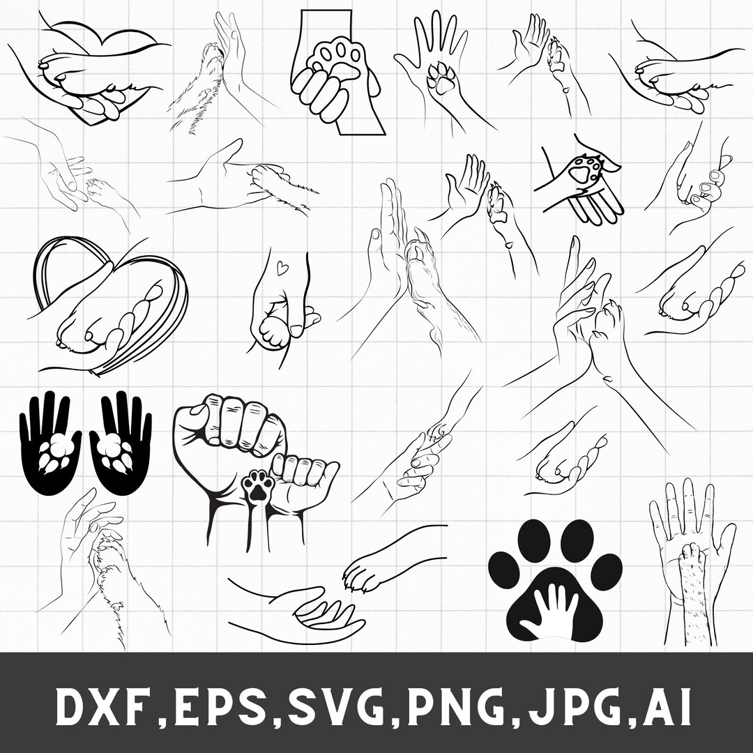 Dog Paw and Hand Svg, Dog Paw Hand Svg, Pet Lover Svg, Cat Paw Hand Dog ...