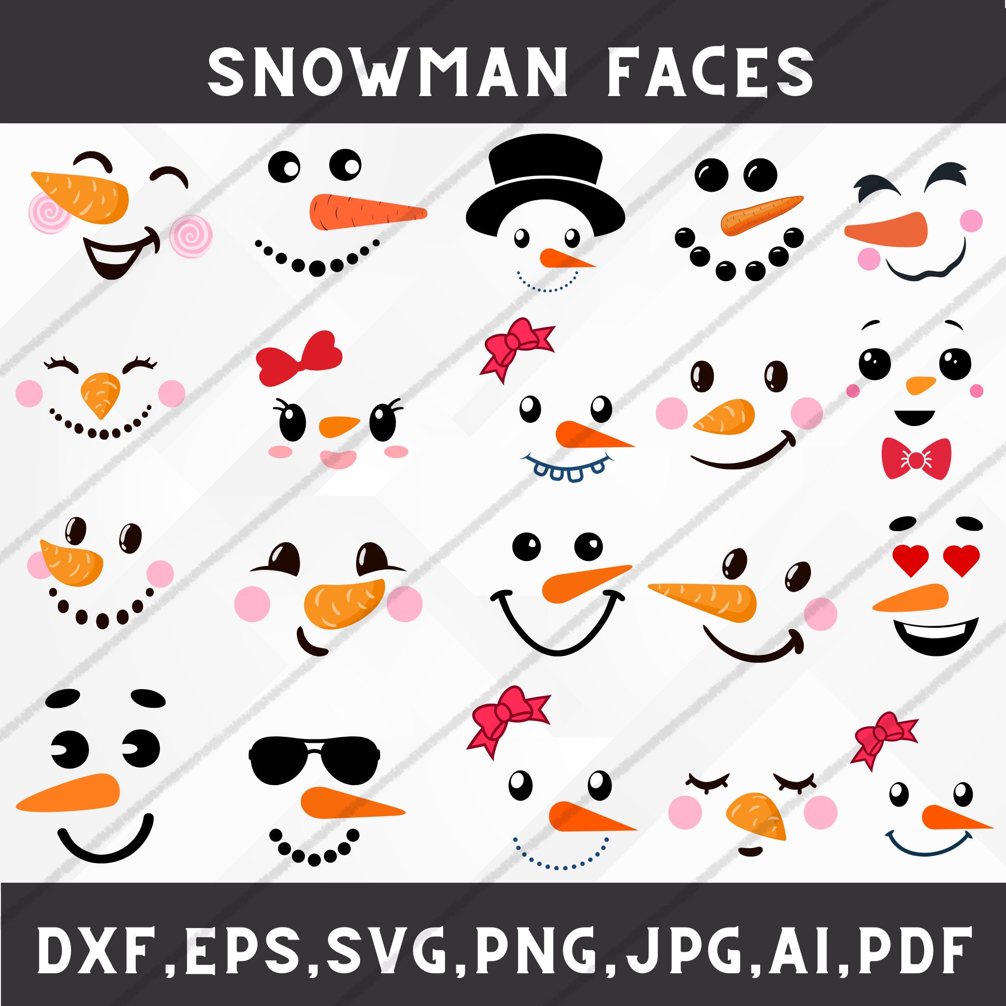 Snowman Faces Clipart, Christmas SVG, Kids Snowman (digital Files) - Etsy