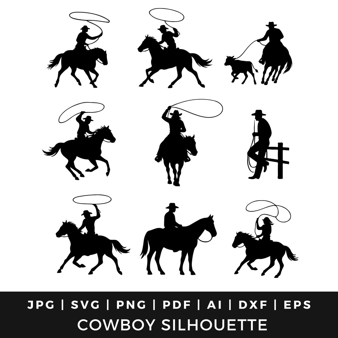 Roping Cowboy Silhouette Svg, Cowboy Silhouette Png, Horse Riding Svg ...