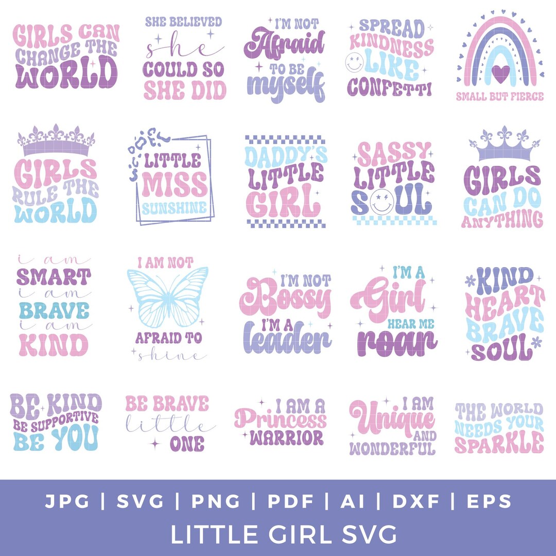 Retro Little Girl Svg Png Bundle, Little Girl Quotes Sayings Svg ...