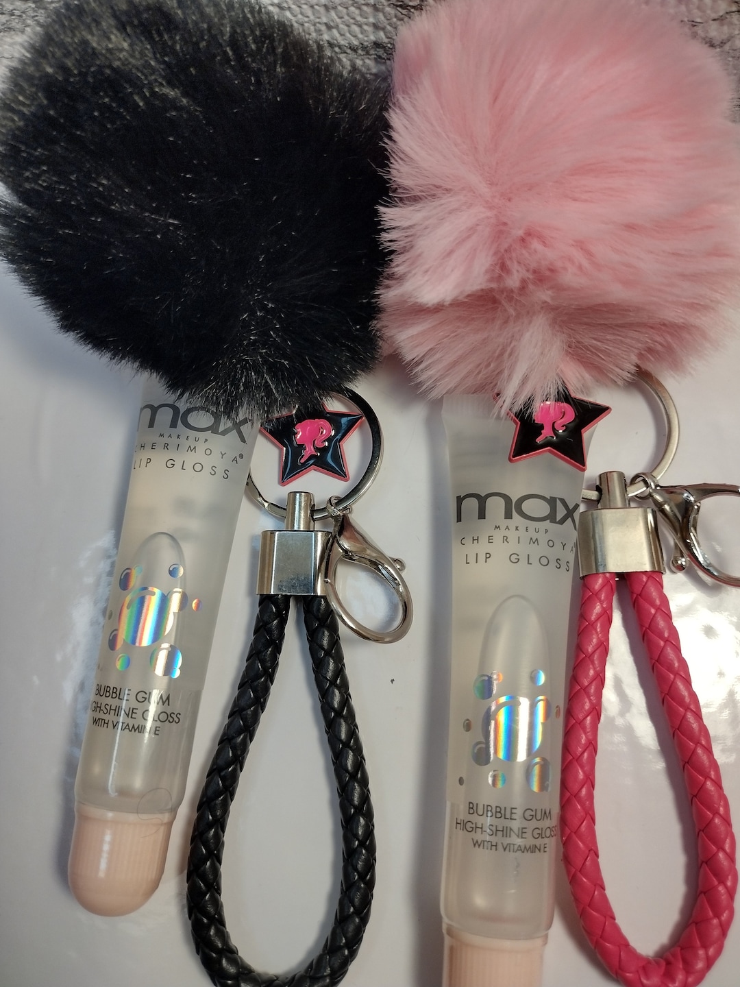 NEW POPULAR Pretty Pink Girl Charm Pom Pom Keychain With Lip Gloss | Movie Star Style | Trendy ...