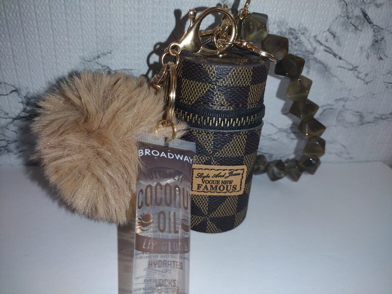 Luxury Windmill Bucket Lipstick Holder Keychain Great Gift Pom Pom Keychain Wristlet Purse Chain ...