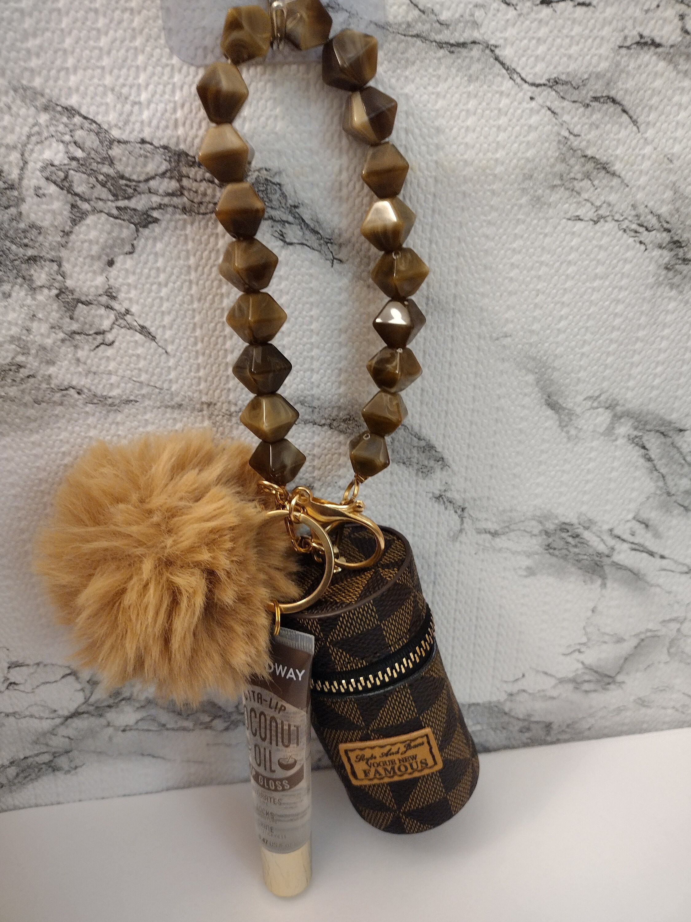 Luxury Windmill Bucket Lipstick Holder Keychain Great Gift Pom Pom ...