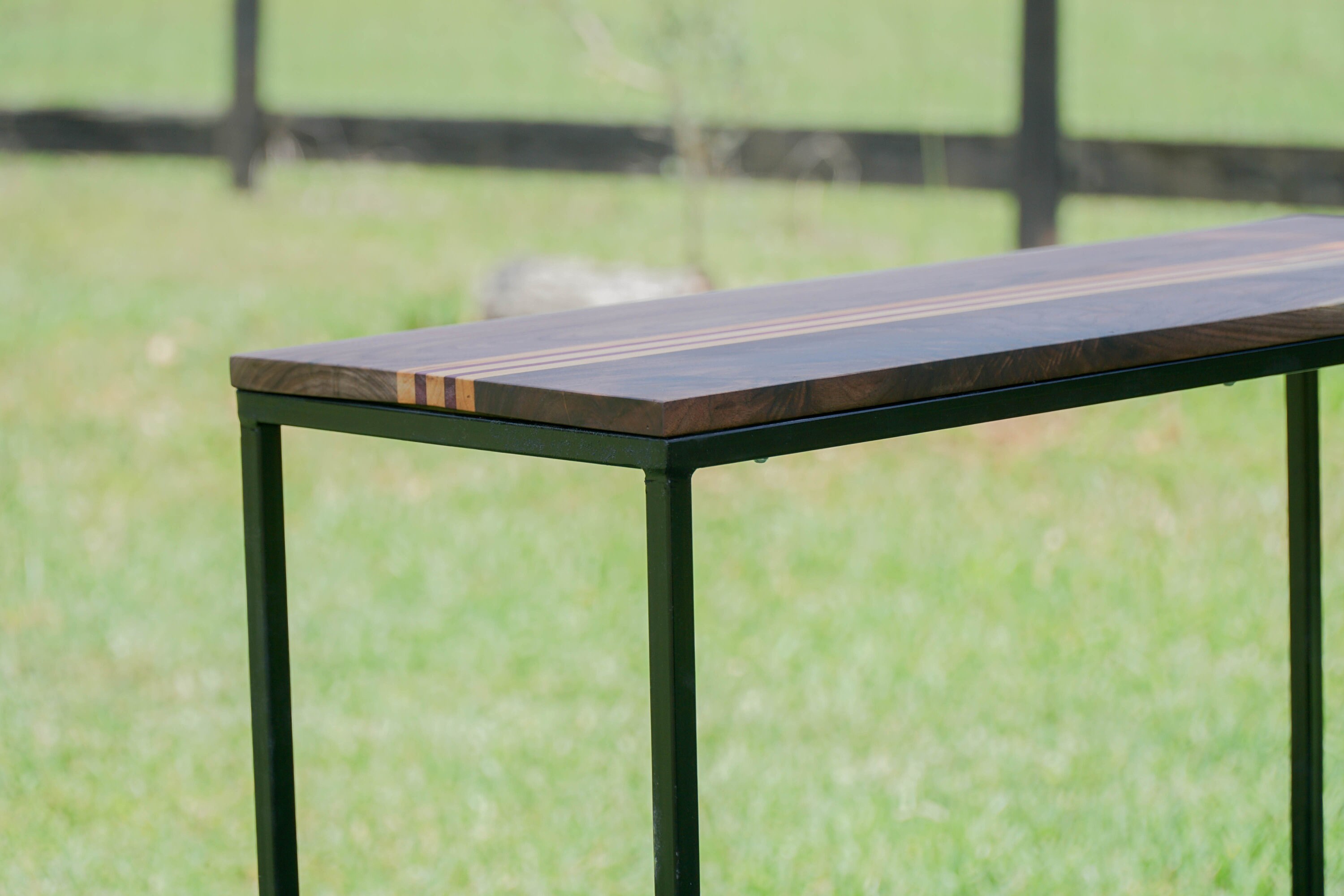 Modern Walnut and Purple Heart Console and Sofa Table With Metal Legs ...