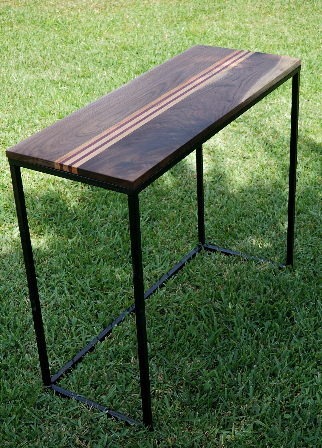 Modern Walnut and Purple Heart Console and Sofa Table With Metal Legs ...