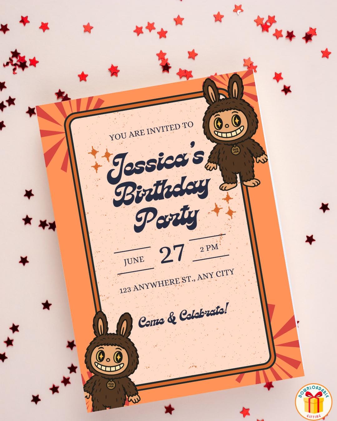 Labubu Style Editable Party Invitation Template – Cute Cartoon Kids ...