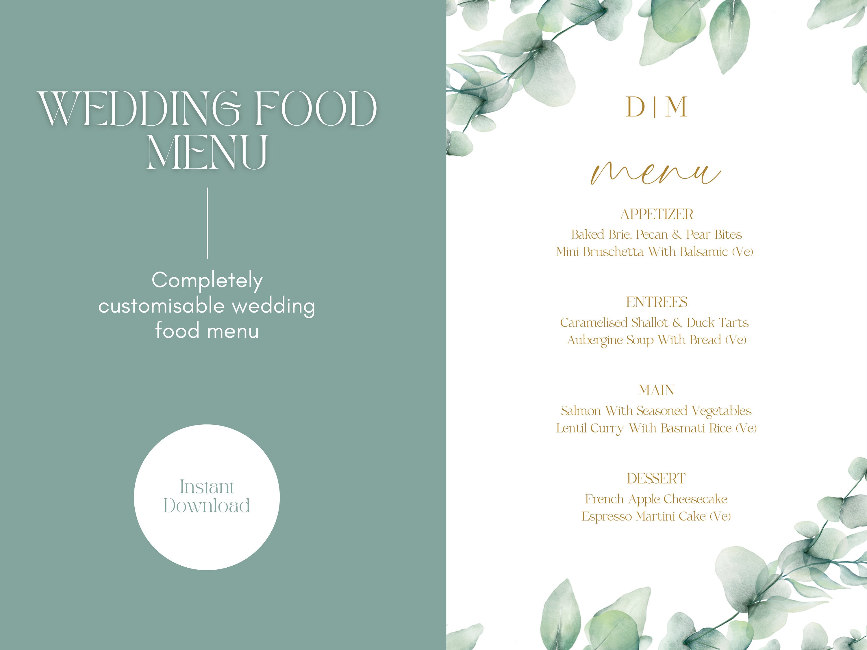 Wedding Food Menu Template Customisable Wedding Food Menu, Bridal ...