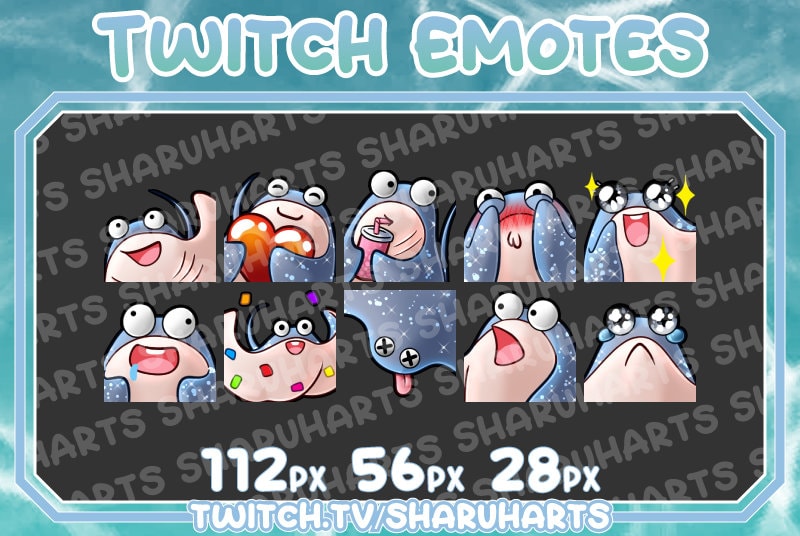 Rey the Ray | 10 Emote Pack | Twitch | Discord | Kawaii | Ocean | Grey ...