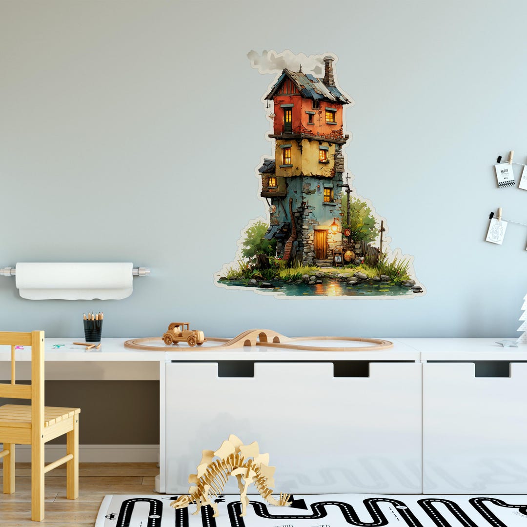 Whimsical Floating House Art Print - Fantasy Home Decor - Watercolor ...