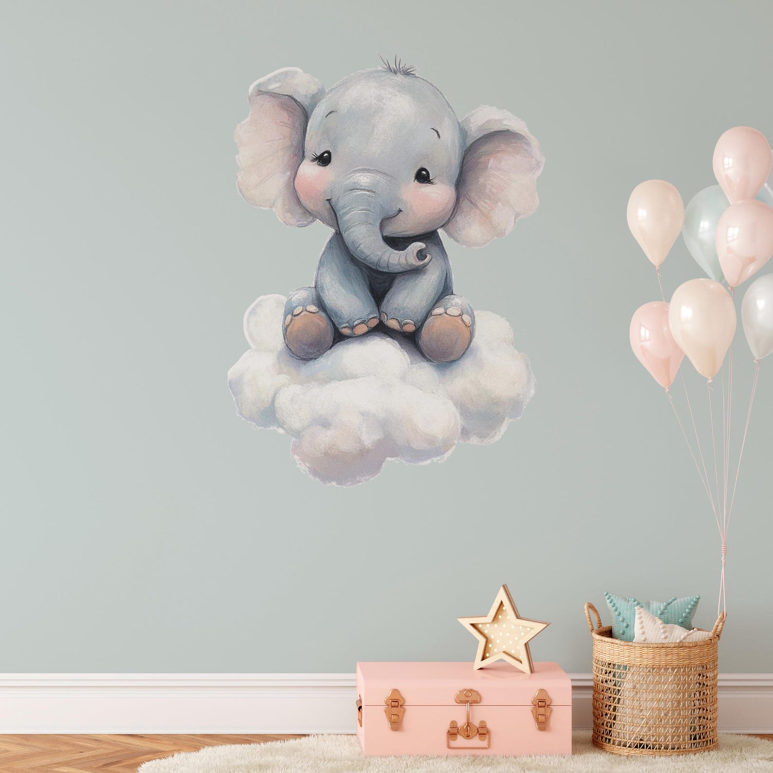 Elephant on Cloud Wall Decal: Boho Nursery Decor - Etsy