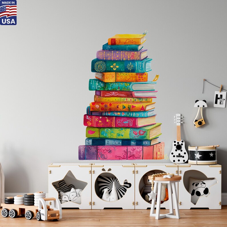 Stack of Books Wall Decal for Kids - Removable Peel and Stick Mural - Etsy