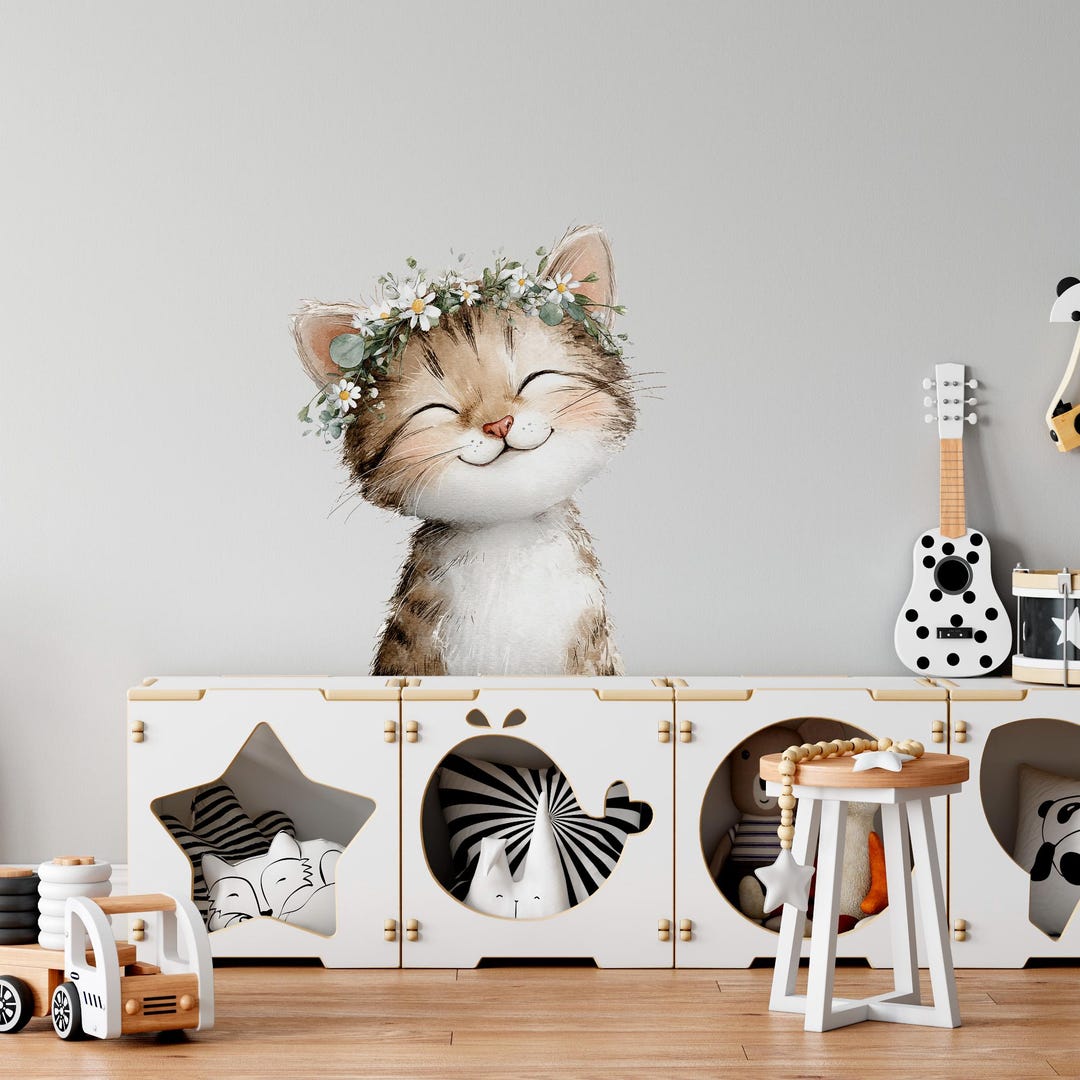 Cat Wall Decal - Cute Cat Wall Sticker, Kids Wall Decal, Boho Nursery ...