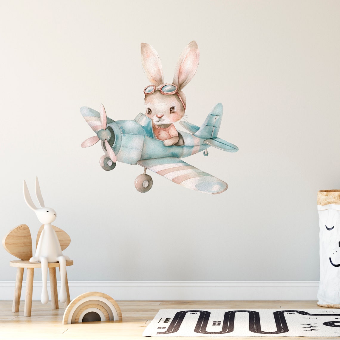 Bunny on a Plane Wall Decals - Rabbit Wall Stickers for Boy - Nursery ...