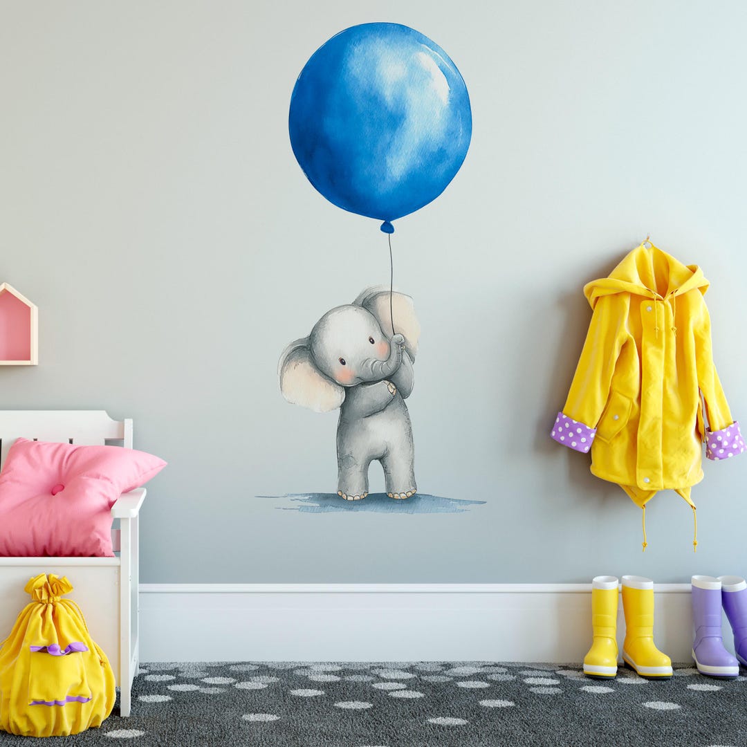 Baby Elephant Balloon Animal Wall Decals - Removable Peel and Stick ...