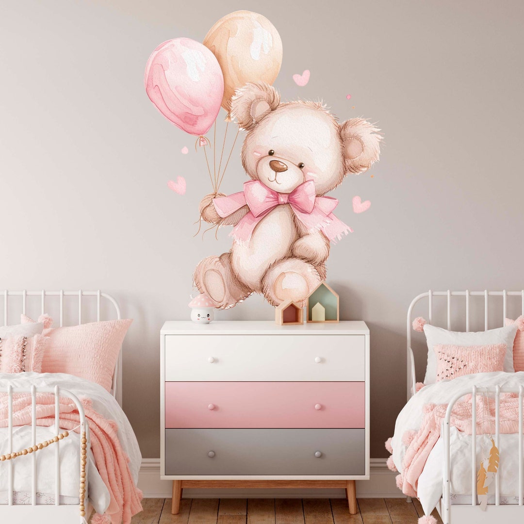 Teddy Bear Wall Decal - Cute Nursery Wall Decor, Peel and Stick Wall ...
