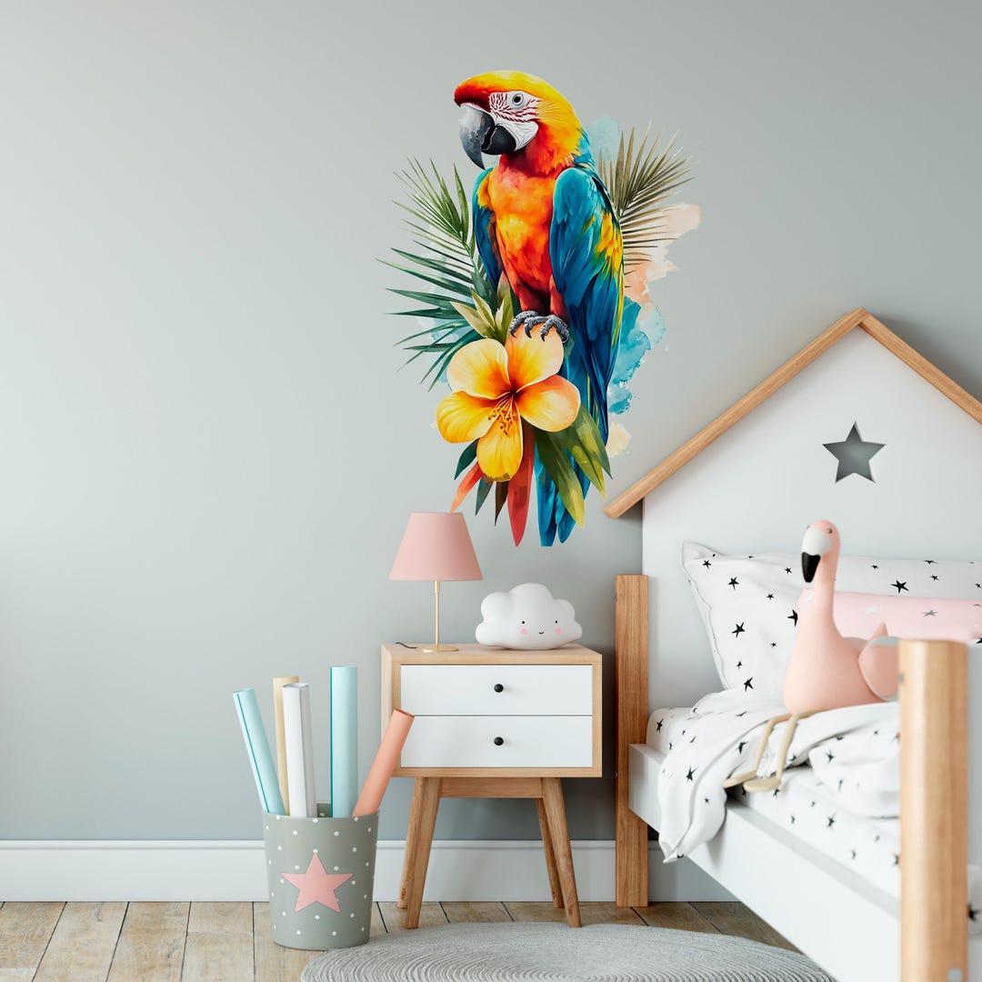 Tropical Parrot Wall Decal: Vibrant Jungle Nursery Decor - Etsy