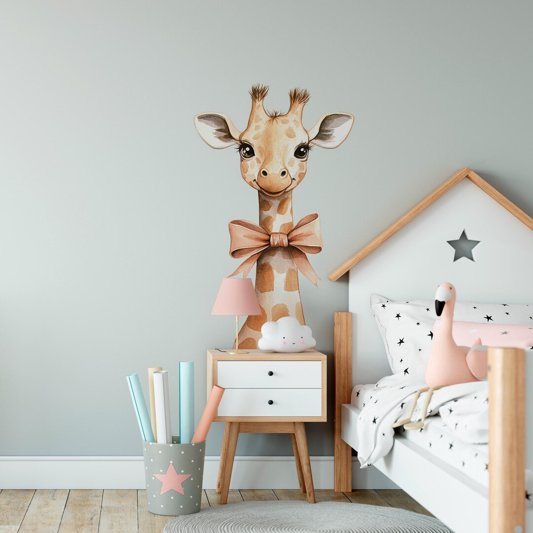 Giraffe Nursery Wall Decal - Boho Giraffe Mural Kids - Watercolor ...