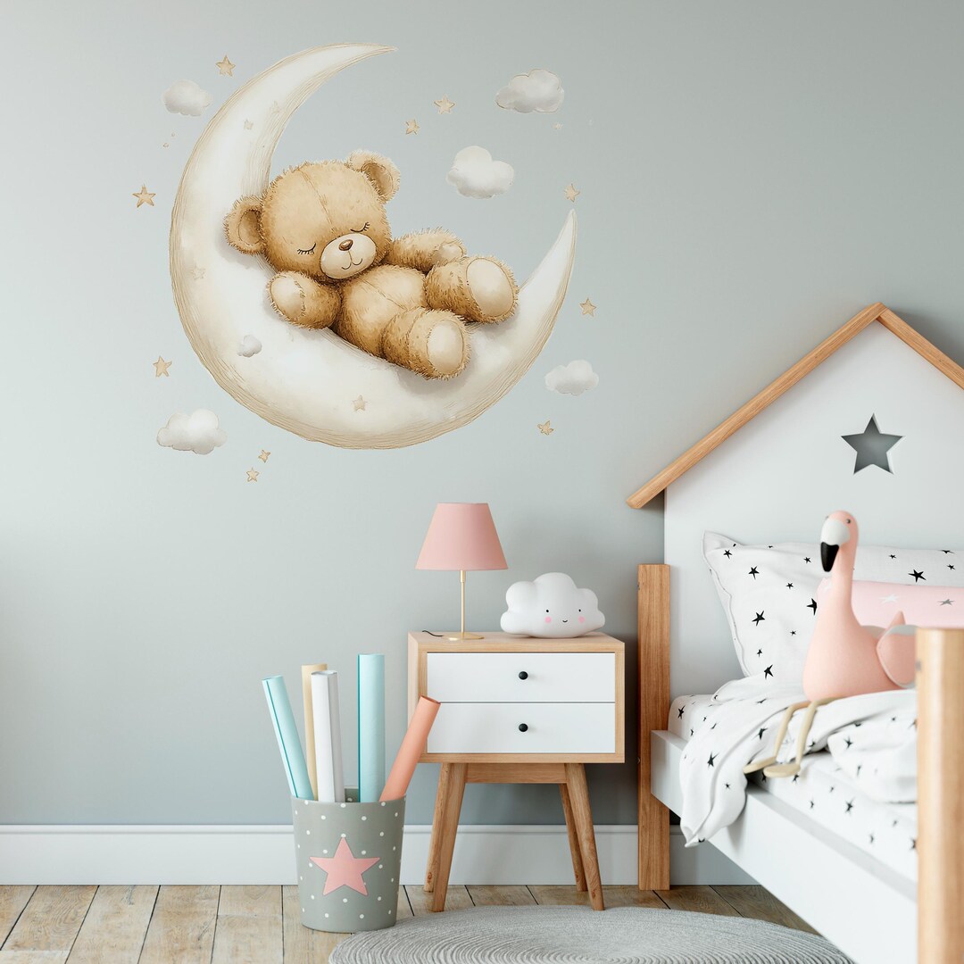 Cute Teddy Bear Wall Decal – Boho Nursery Decor, Boho Baby Room Wall ...