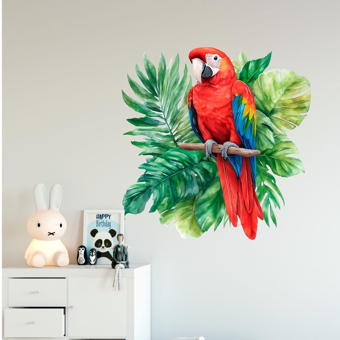 Scarlet Macaw Wall Decal: Tropical Watercolor Parrot, Nursery Decor - Etsy