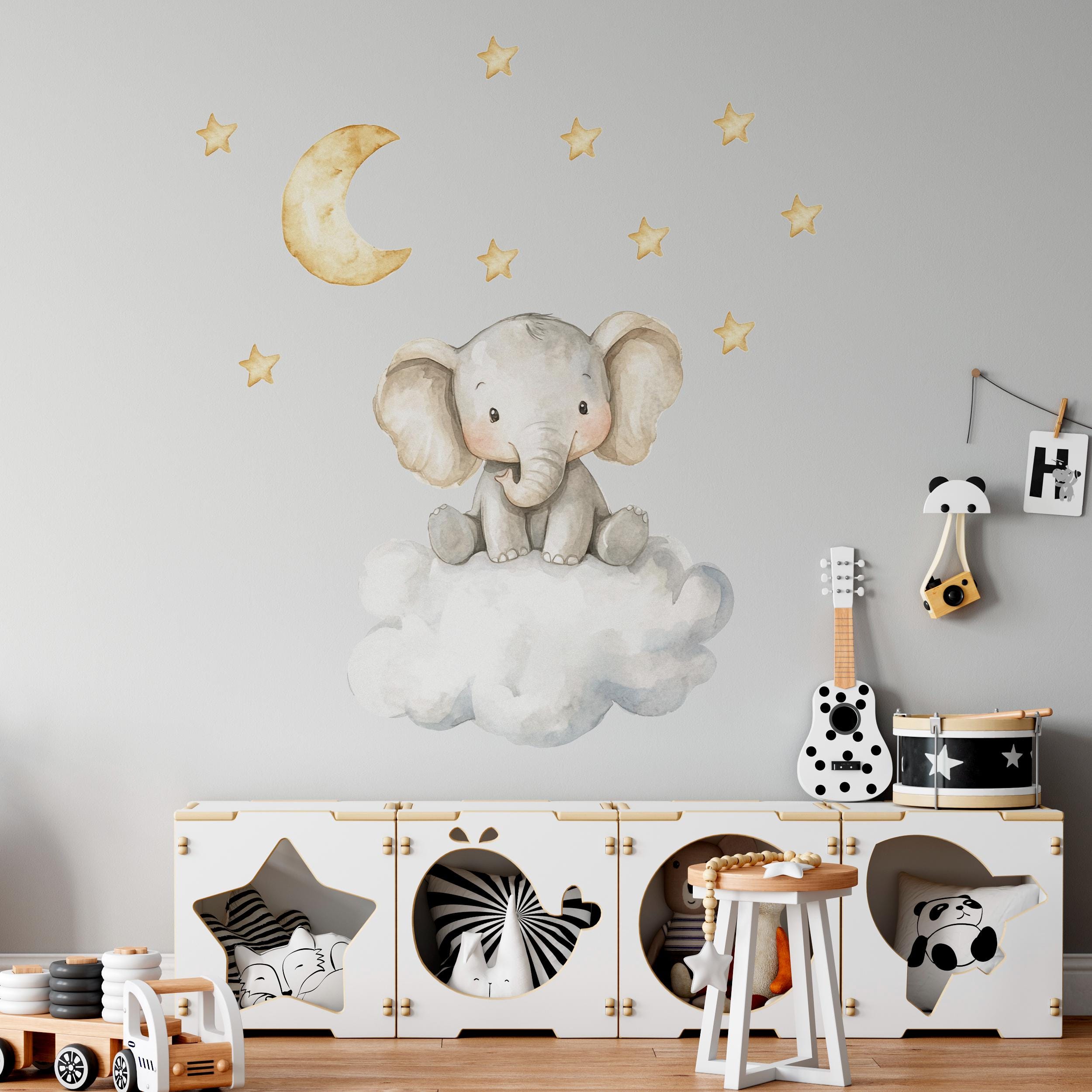 Elephant Wall Decal, Cloud and Stars Wall Decor for Nursery, Custom ...