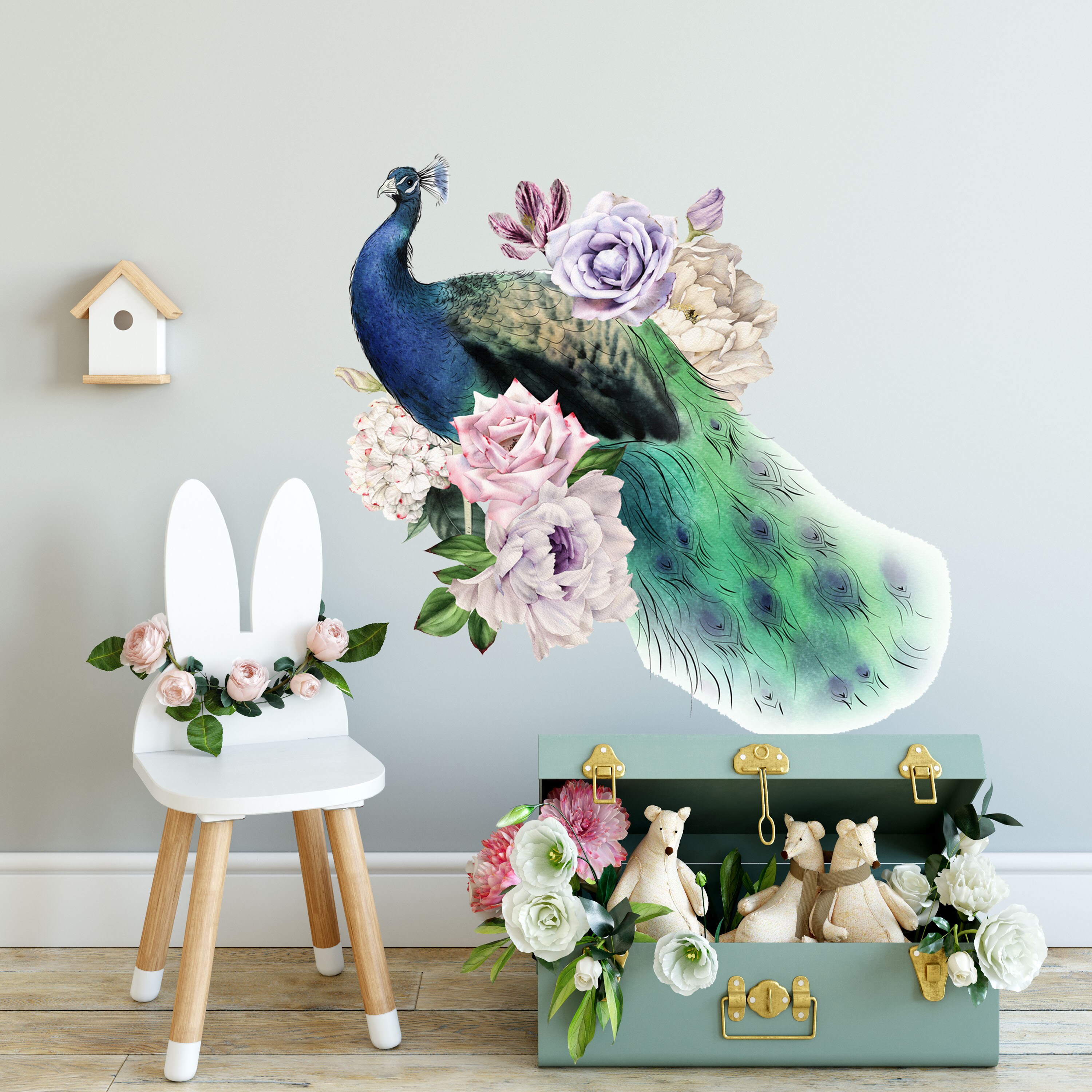 Peacock Decals, Floral Decals, Peacock Stickers, Watercolor Decal ...
