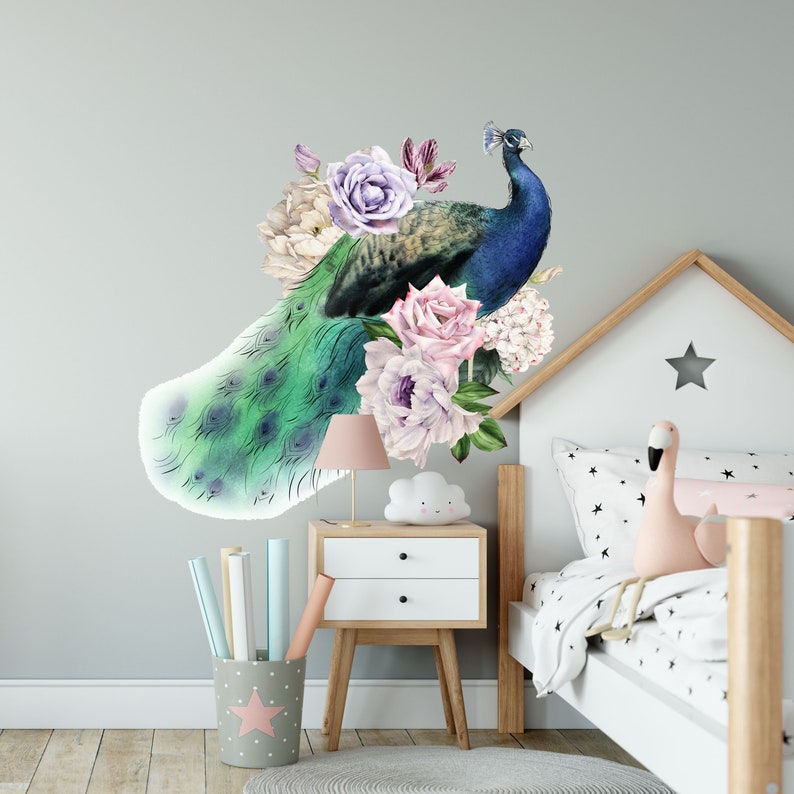 Peacock Decals, Floral Decals, Peacock Stickers, Watercolor Decal ...