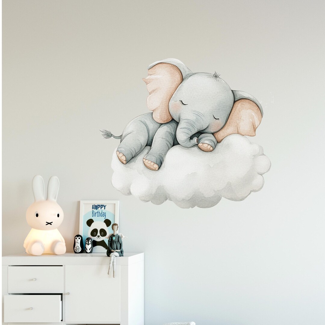 Sleeping Elephant Wall Art - Baby Nursery Wall Decal - Elephant Gift ...