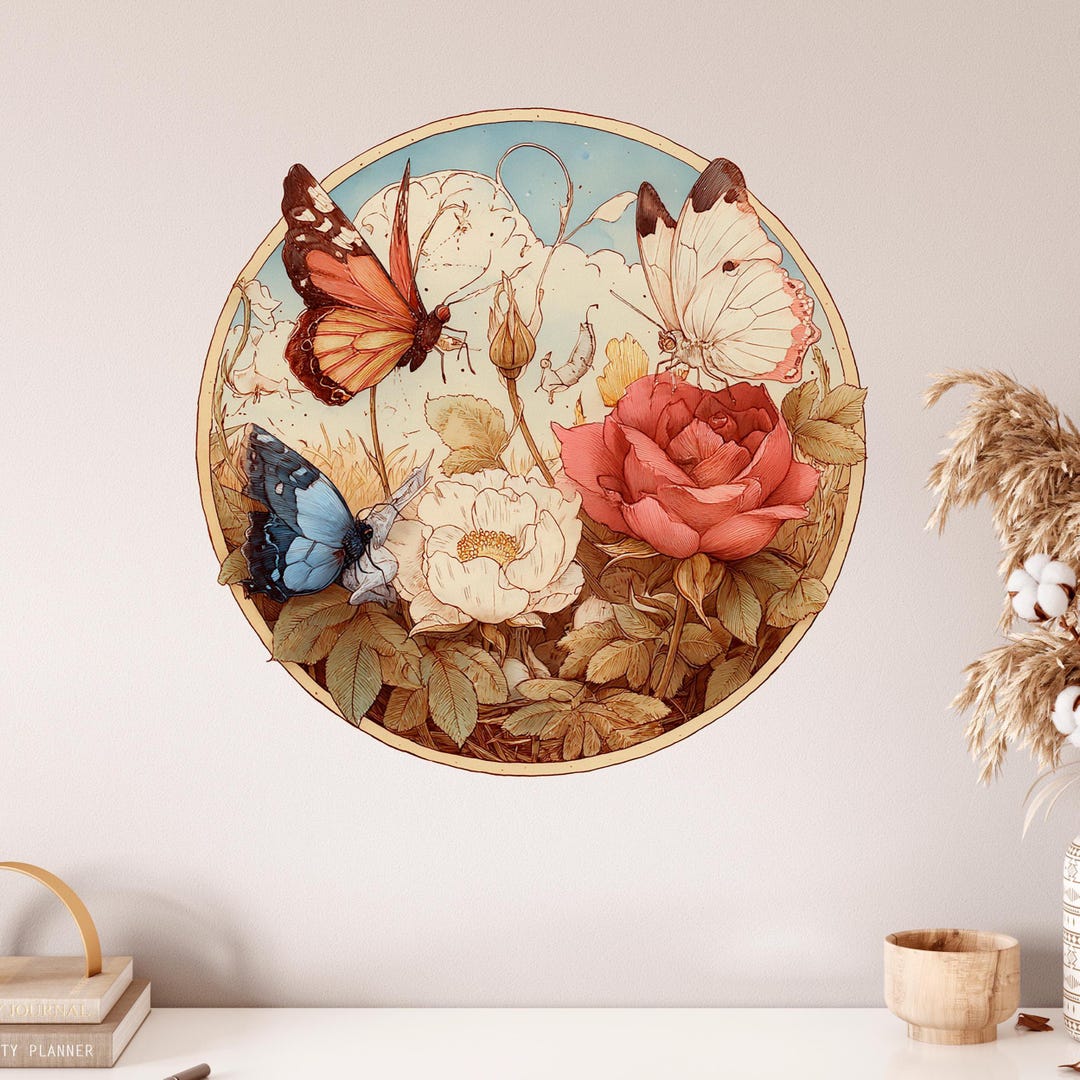 Floral Circle Wall Decal: Boho Nursery Decor, Removable Vinyl Sticker ...