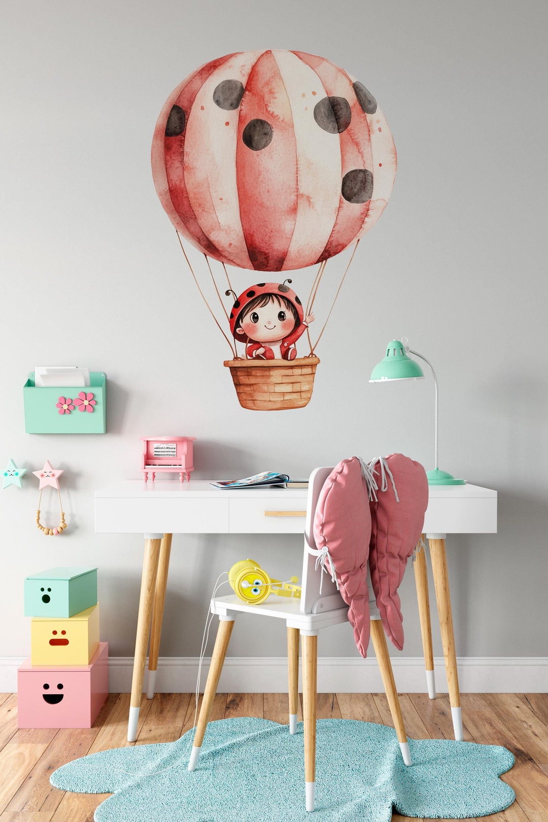 Lady Bug Wall Art - Colorful Hot Air Balloon Wall Decal - Perfect Gift ...