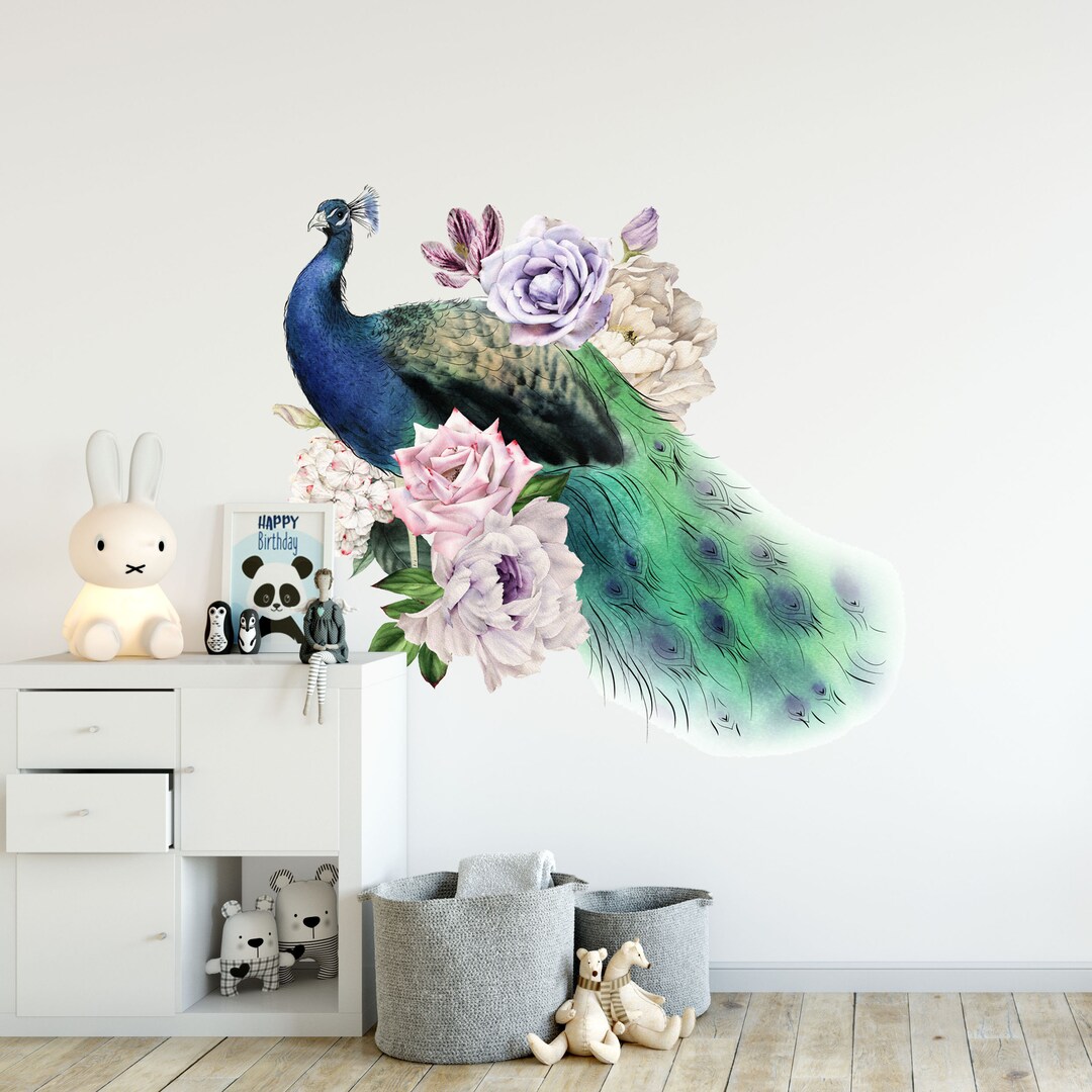 Peacock Decals, Floral Decals, Peacock Stickers, Watercolor Decal ...