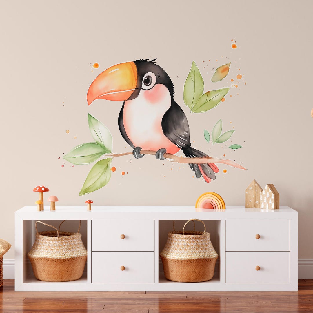 Toucan Wall Decal – Tropical Watercolor Bird Mural for Kids Room ...