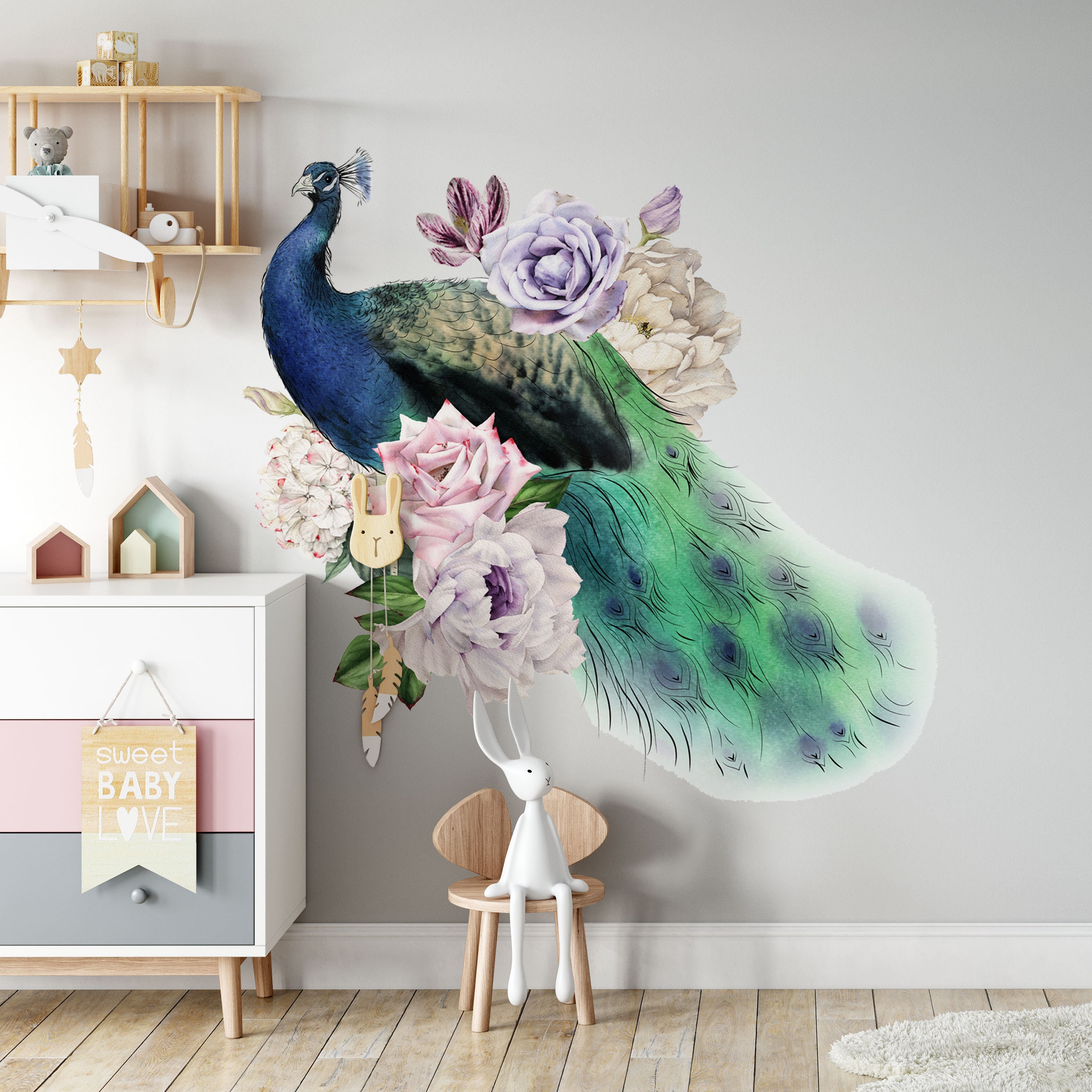 Peacock Decals, Floral Decals, Peacock Stickers, Watercolor Decal ...