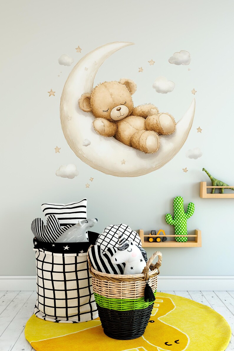 Cute Teddy Bear Wall Decal – Boho Nursery Decor, Boho Baby Room Wall ...