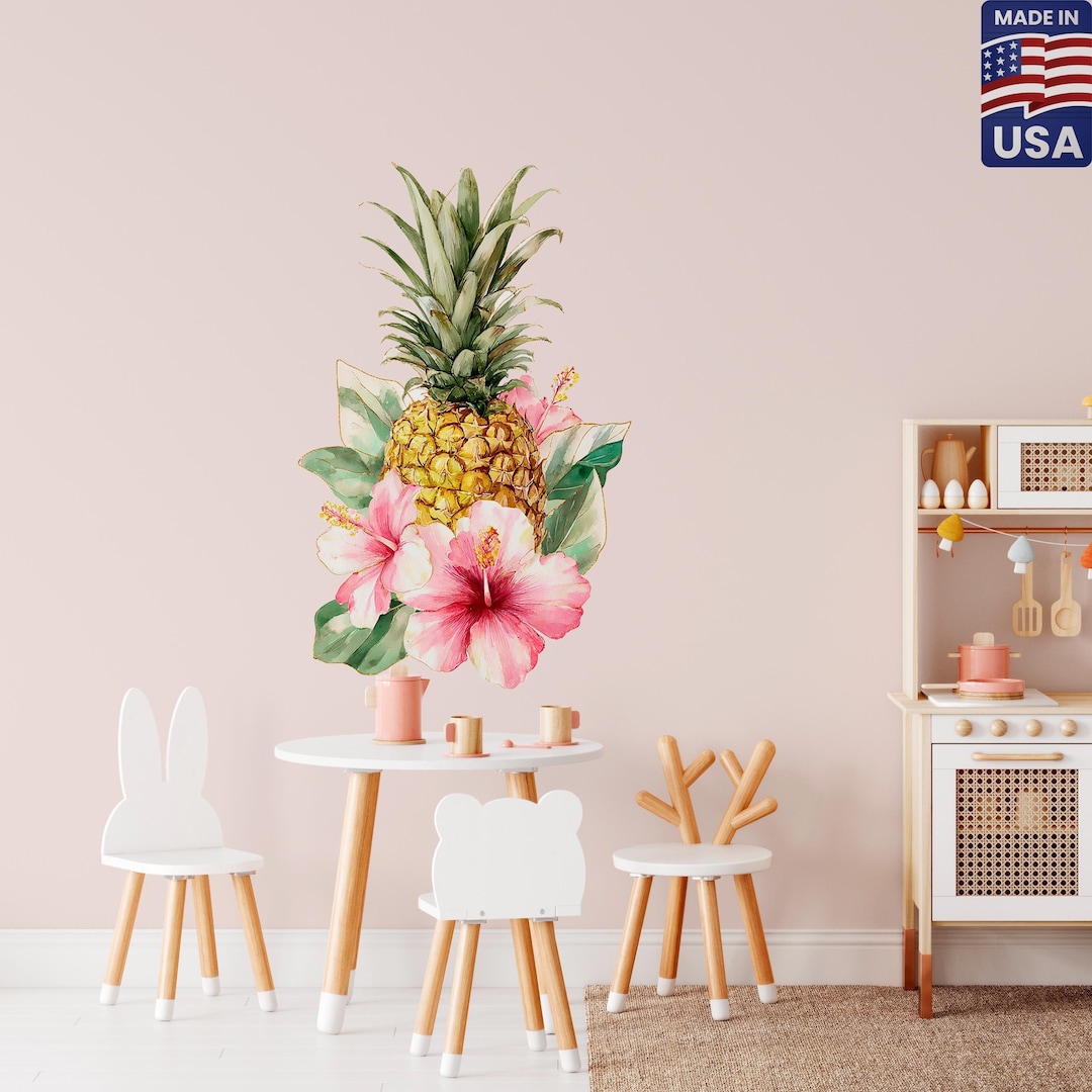 Tropical Pineapple Wall Decal: Floral Peel and Stick Nursery Decor - Etsy