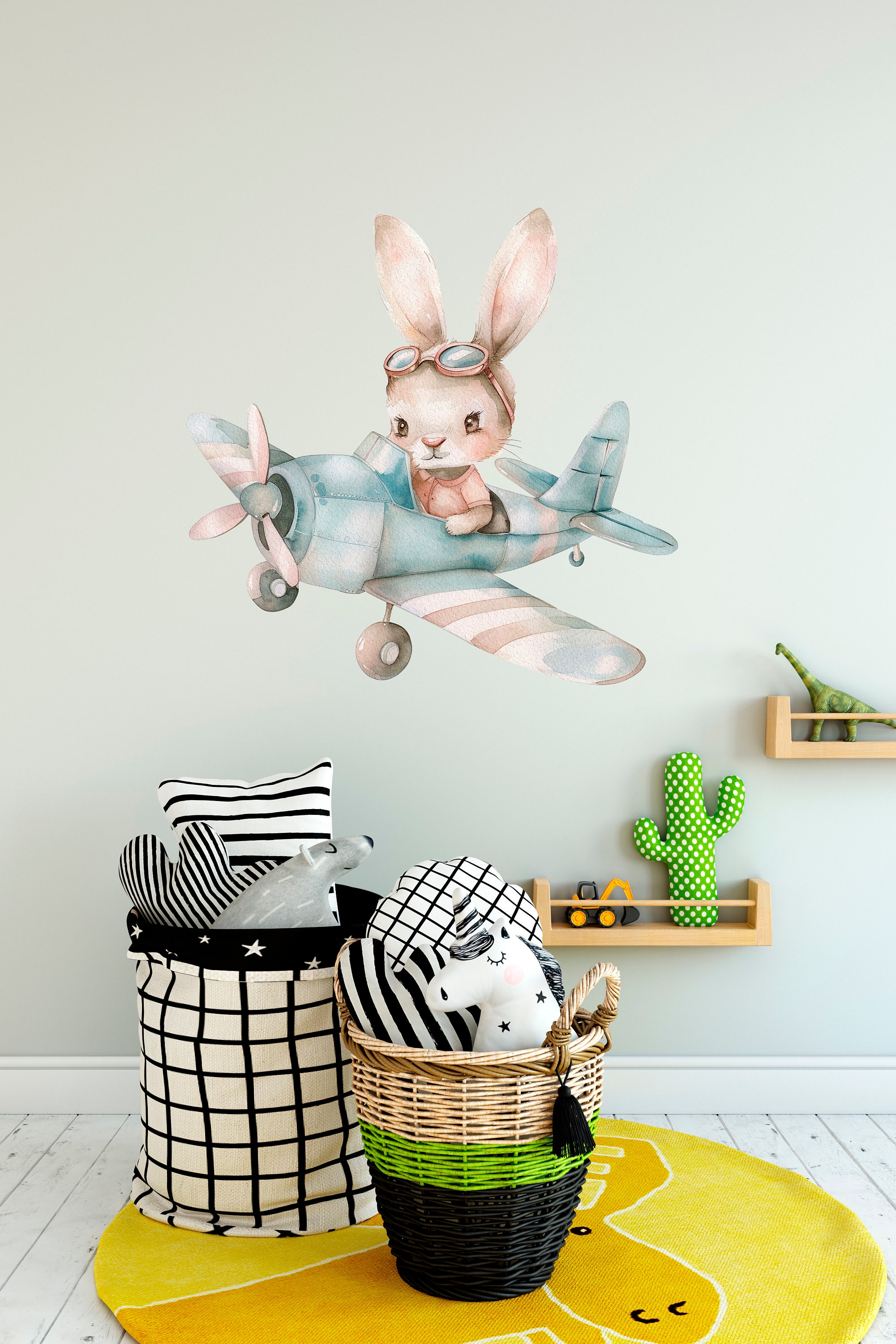 Bunny on a Plane Wall Decals - Rabbit Wall Stickers for Boy - Nursery ...