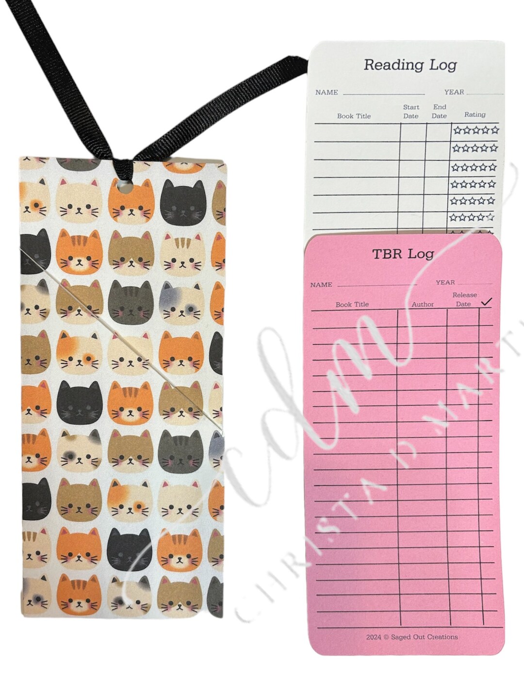 Cat Themed Reading Log Bookmark Bookmark Readling Log All-in-one Pouch ...