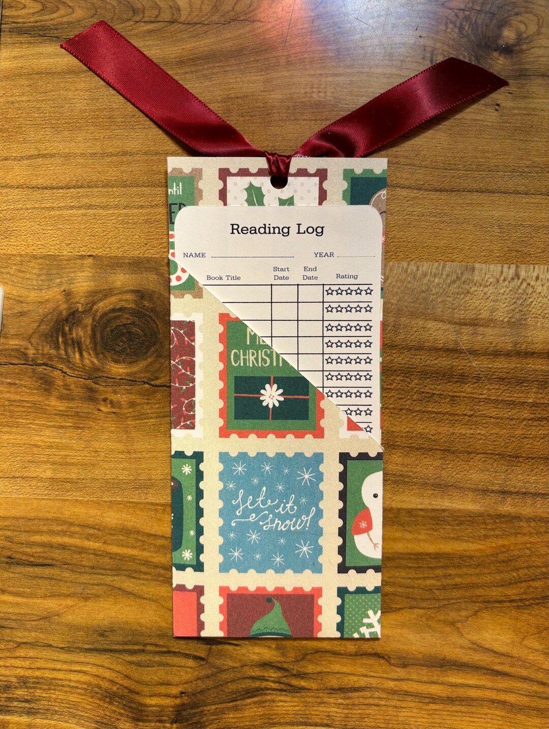 Christmas Stamps Reading Log Bookmark | Bookish Gift - Etsy